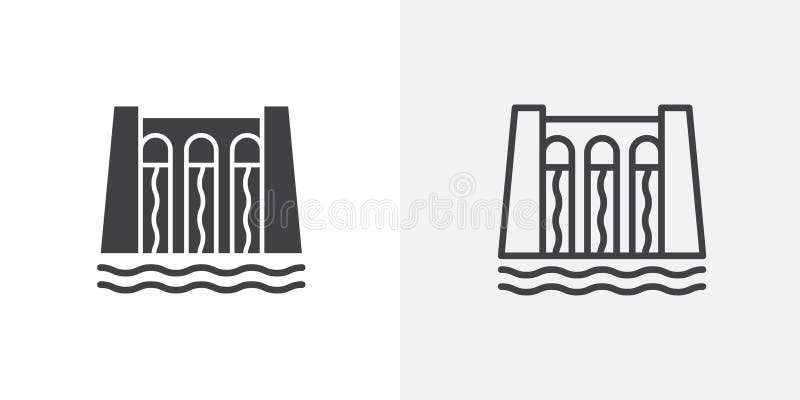 Dam Thin Line Vector Icon Set Stock Vector - Illustration of icon ...