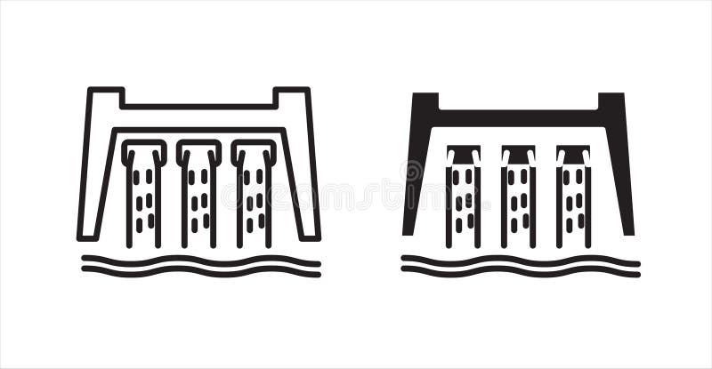 Dam Thin Line Vector Icon Set Stock Vector - Illustration of silhouette ...