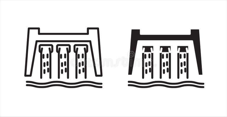 Dam Thin Line Vector Icon Set Stock Vector - Illustration of silhouette ...