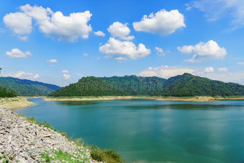 Dam View with Emerald Green Water There are Green Mountains Stock Image ...