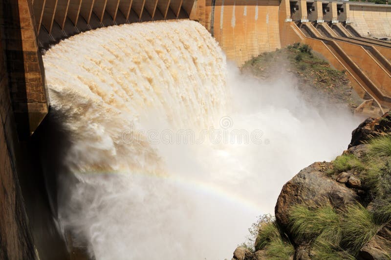 Dam Wall with Open Sluice Gates Stock Photo - Image of liquid, outdoor ...