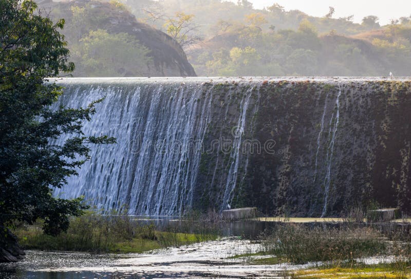 Dam Water Overflowing at Mountains at Day from Flat Angle Stock Image ...