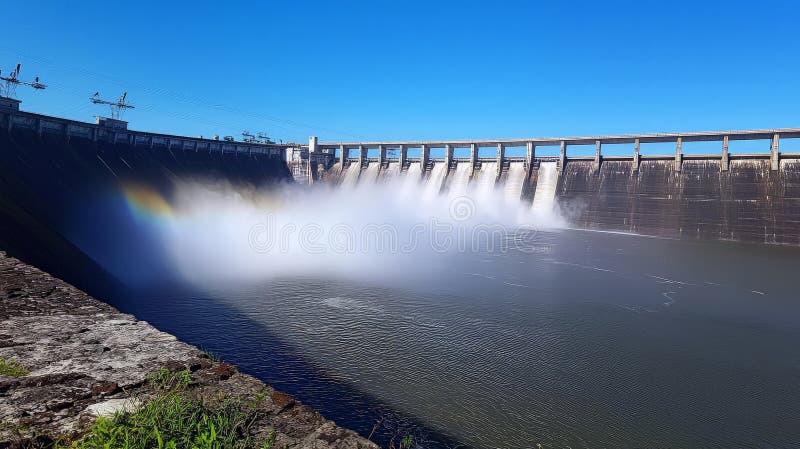 Dam Water Release Rainbow Sky. Energy Production Stock Photo - Image of ...
