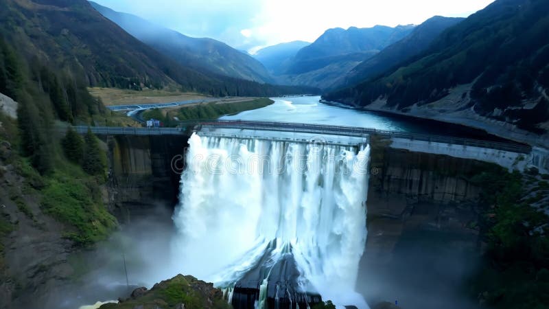 Dam with Waterfall among Green Forest. Stock Video - Video of ...