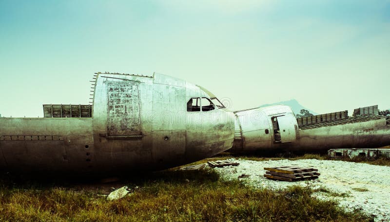 Damage of Airplane at Field Stock Image - Image of degenerate ...