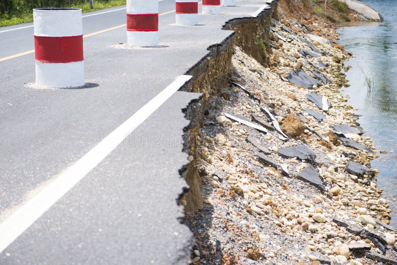 Damage of asphalt road stock image. Image of danger, street - 76635587