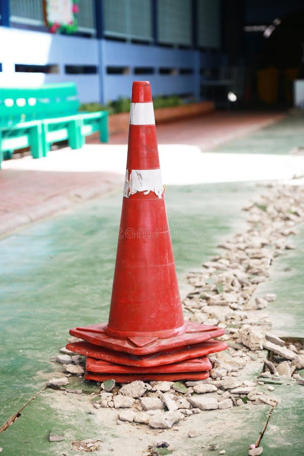 Damage with Cracks at Street with Traffic Cone Stock Image - Image of ...