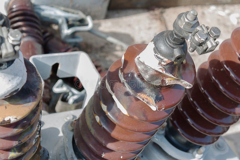 Damage Electrical Insulator Stock Photo - Image of closeup, insulators ...