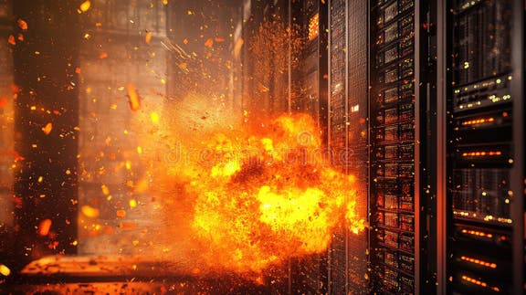 Damage Exploding Data Server Stock Illustration - Illustration of ...