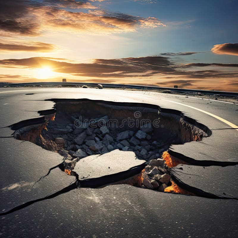 Damage in the Form of a Hole on the Road or Highw Stock Image - Image ...