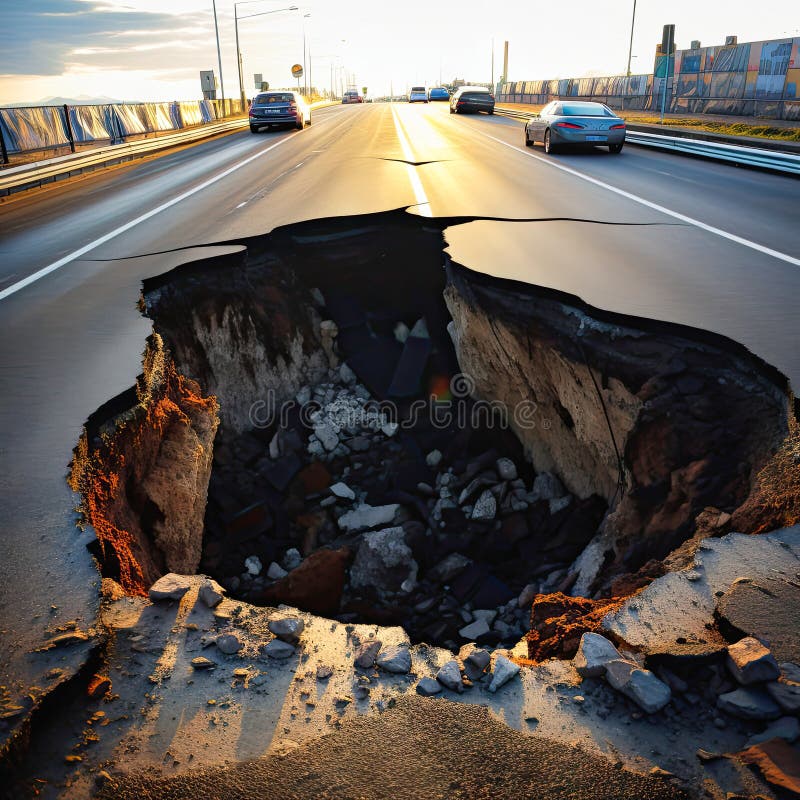 Damage in the Form of a Hole on the Road or Highw Stock Photo - Image ...