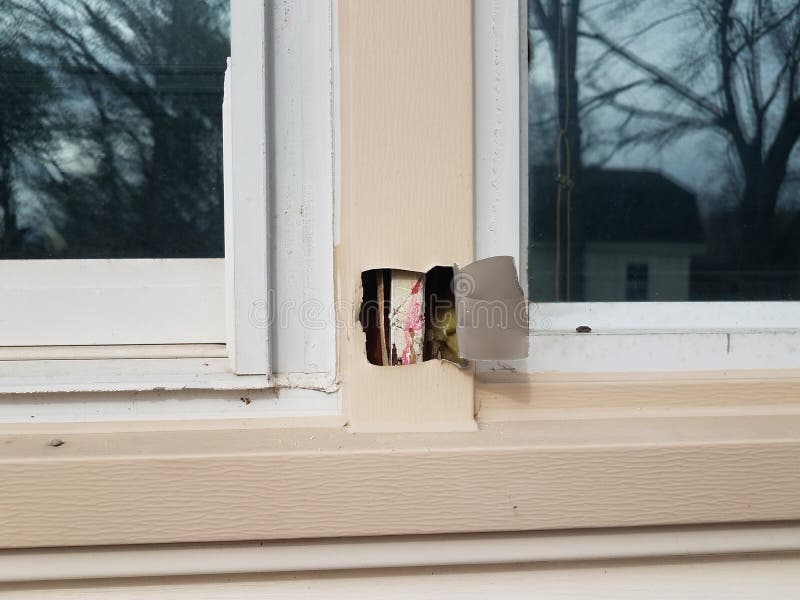 Damage or Holes in Window Frame with Glass Window Stock Photo - Image ...