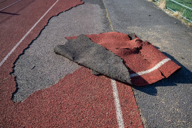 Damage on the Surface of Rubber Sport Track Outdoors Stock Image ...
