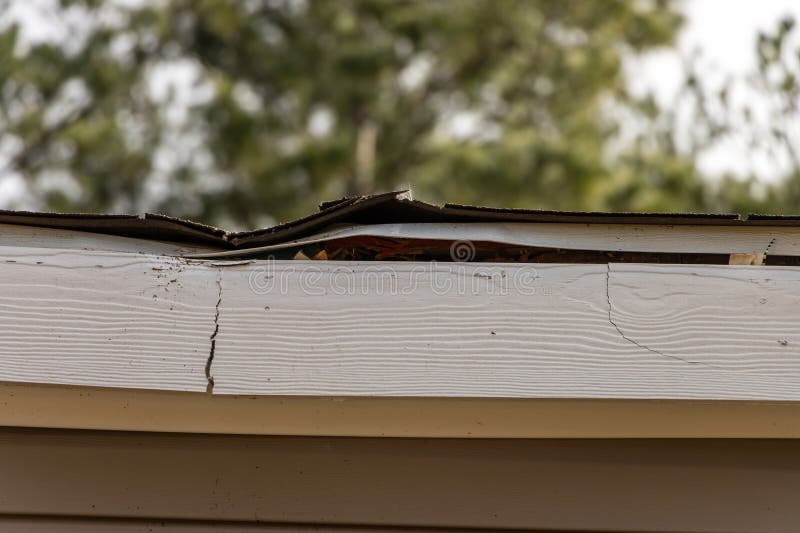 Roof Damage from Tree Falling Stock Image - Image of construction ...