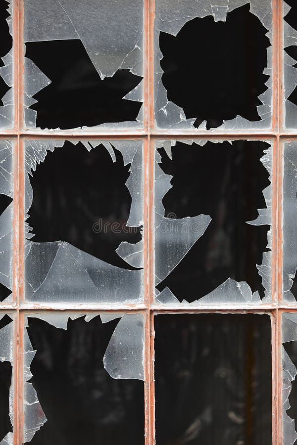 Damage Window with Broken Glass and Dark Background Stock Image - Image ...