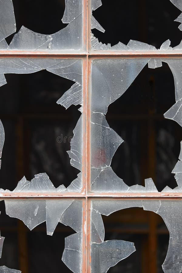 Damage Window with Broken Glass and Dark Background. Stock Image ...