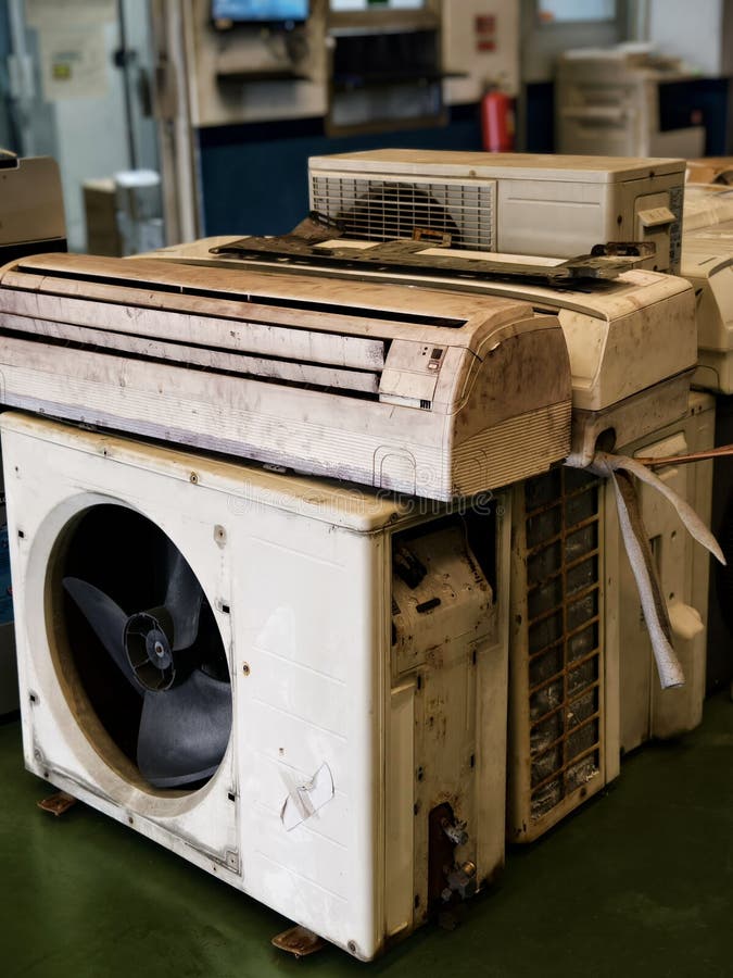 Damaged Air Conditioning Unit Displaying Cooler and Freon System ...