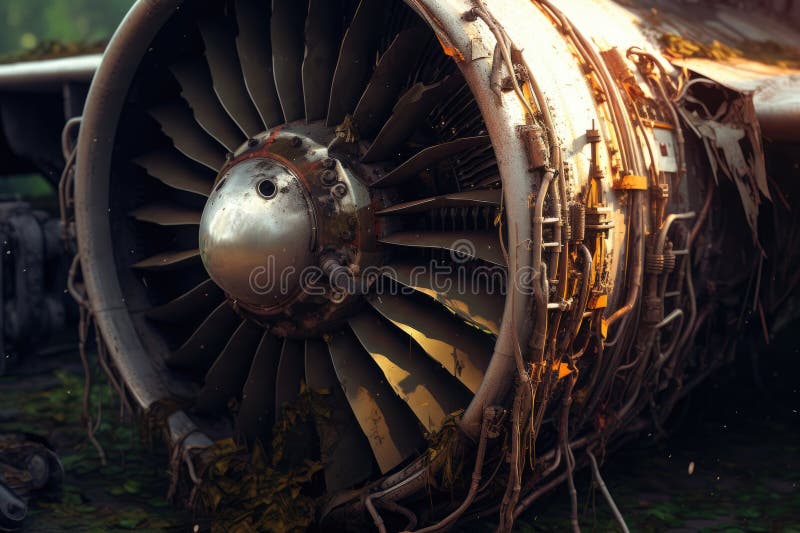 Damaged Airplane Engine with Visible Internal Parts Stock Photo - Image ...