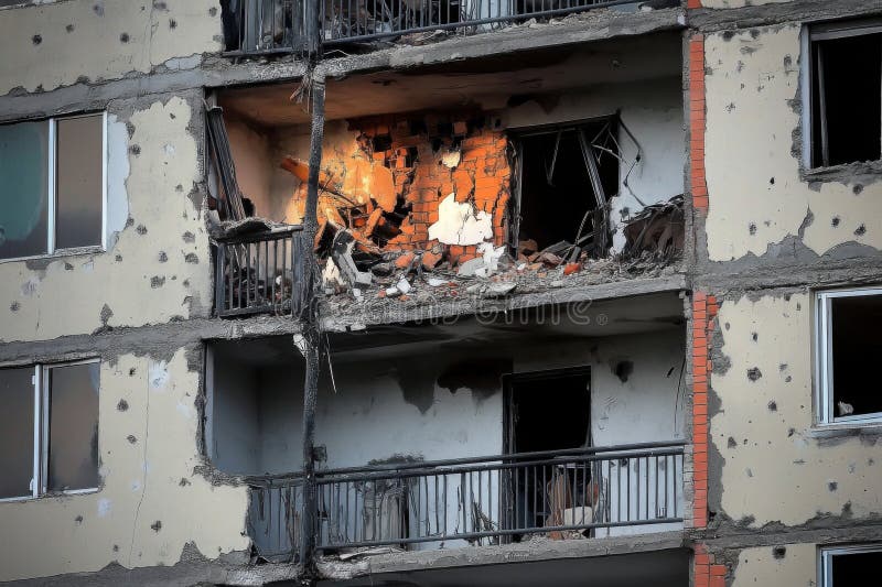 Damaged Apartment Building with Exposed Brick and Collapsed Structure ...