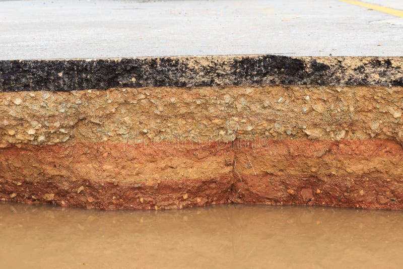 Damaged Asphalt. Layer of Clay that Were Eroded Stock Photo - Image of ...