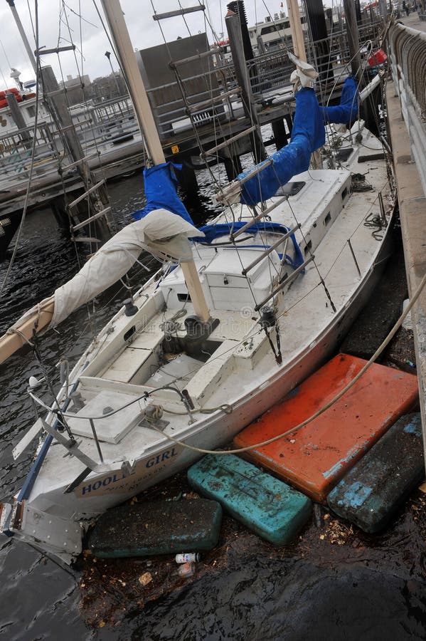 Damaged Boat in the Sheepsheadbay Channel Editorial Photography - Image ...