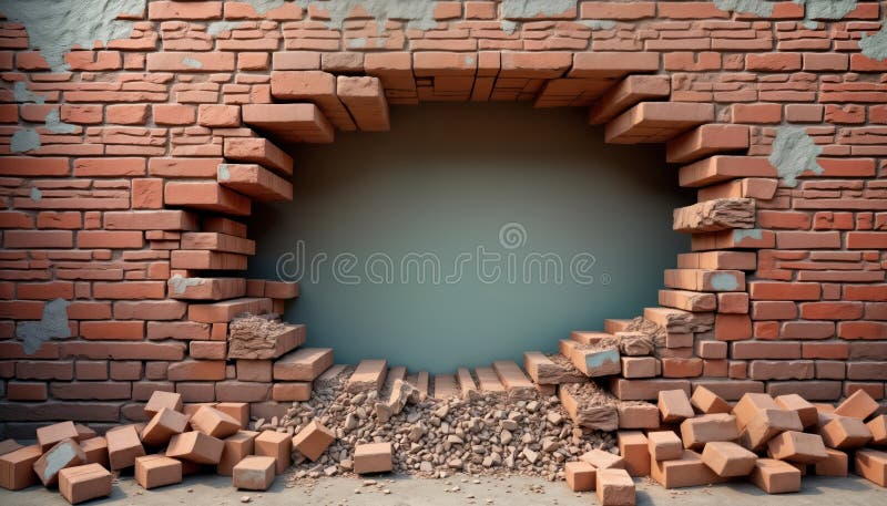 Damaged Brick Wall Shows Destruction, Deterioration. Broken Bricks ...