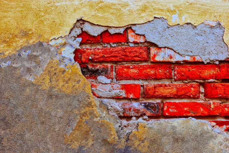 Damaged Brick Wall with Worn Plaster Stock Image - Image of exterior ...