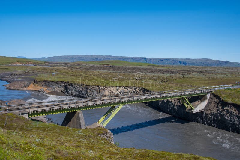 Damaged Bridge Crossing River Eldvotn in Iceland Stock Image - Image of ...