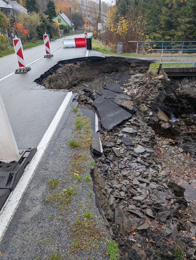 Damaged Bridge and Landslide Road after Flood Editorial Photo - Image ...