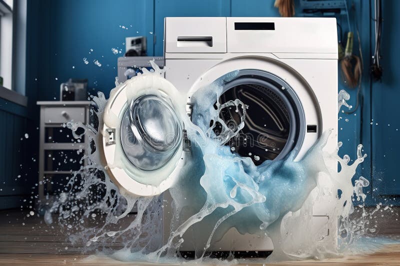 Damaged, Broken Automatic Washing Machine in the Bathroom Stock ...