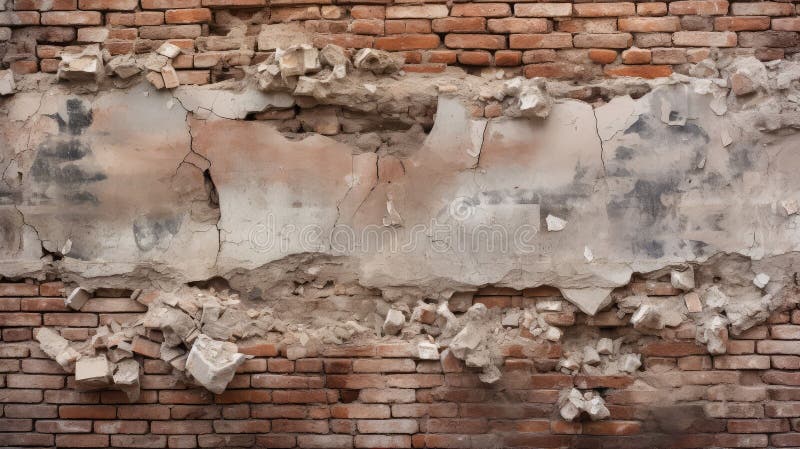 Damaged broken brick wall stock photo. Image of damaged - 336201154