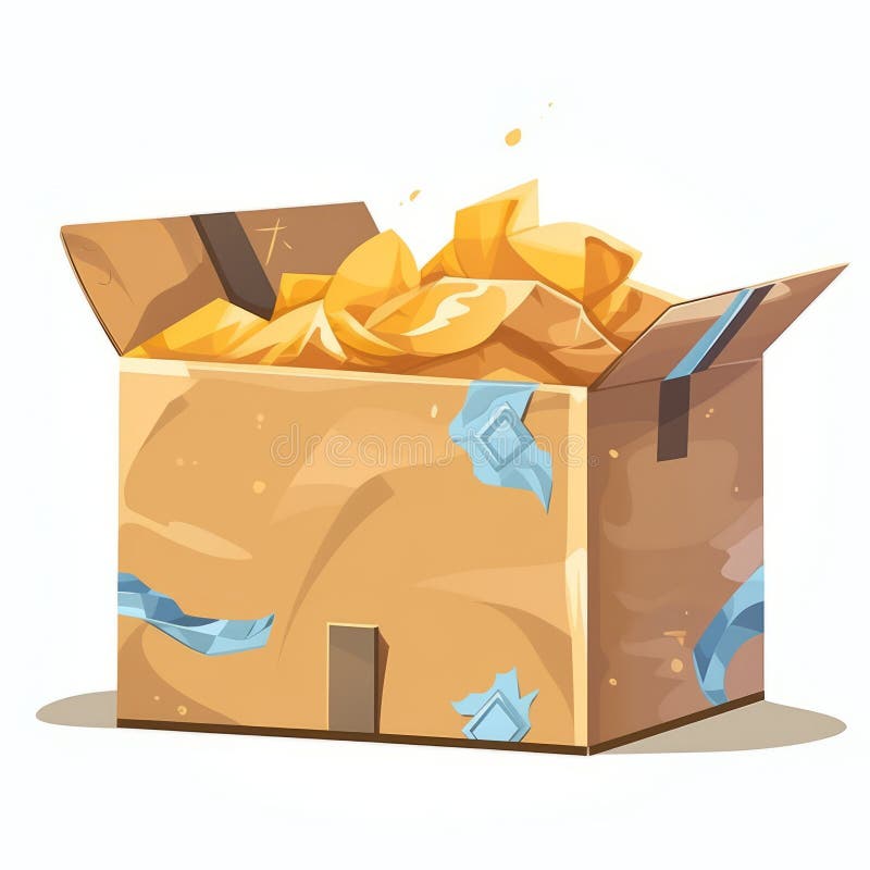 Damaged Broken Crumpled Box Vector Illustration. Cartoon Isolated ...
