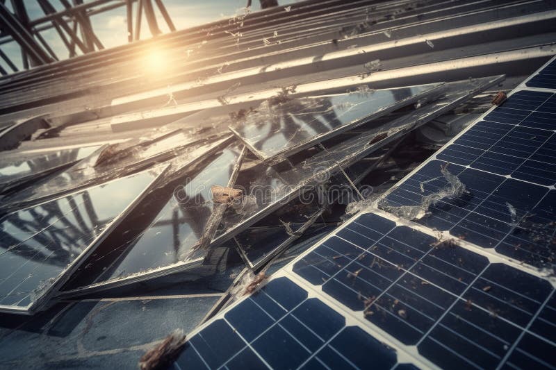 Damaged and Broken Solar Pannels. Storm Damage Stock Illustration ...