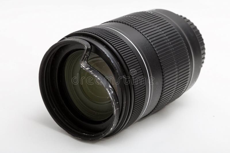 Broken Digital SLR Camera, Dented Protective Filter on the Zoom Lens ...