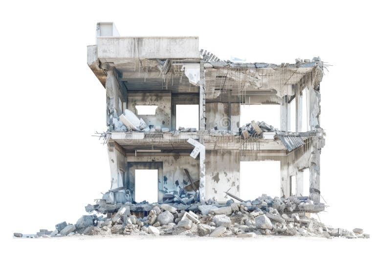 A Damaged Building with Debris and Rubble Piled High on the Rooftop ...