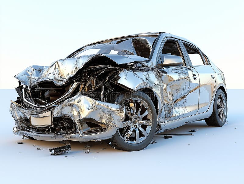 Damaged Car with Crumpled Front, Showcasing Severe Impact and ...
