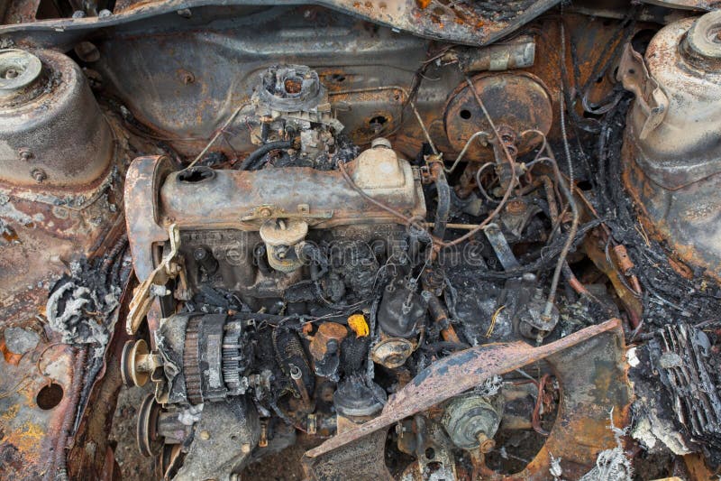 Damaged car engine. stock photo. Image of plastic, burnout - 303110246