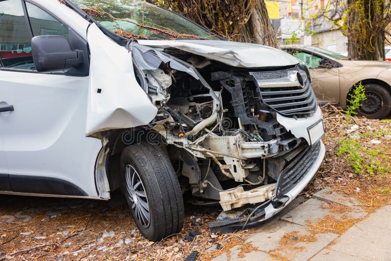 Damaged Car with Extensive Front-end Damage Stock Image - Image of ...