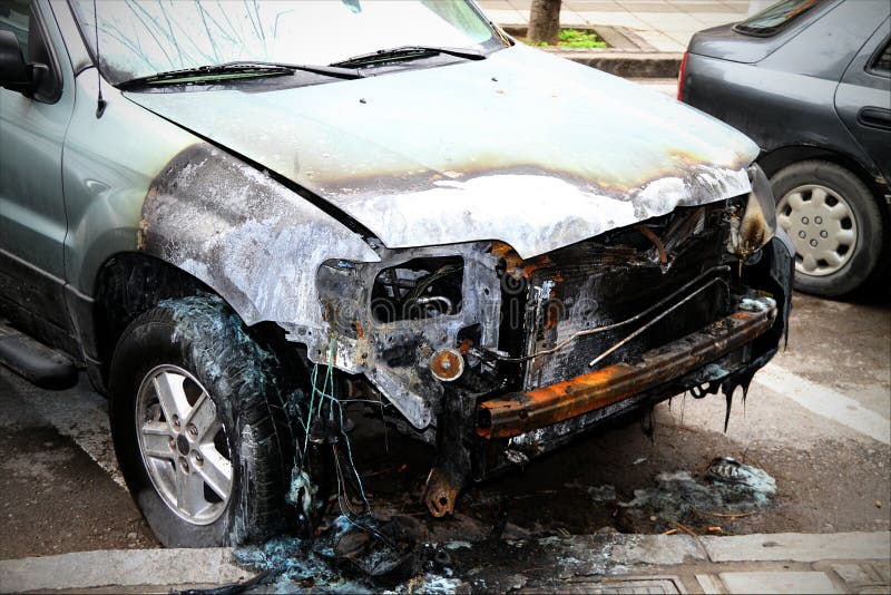 Damaged car, after fire. stock image. Image of rust, broken - 21456577