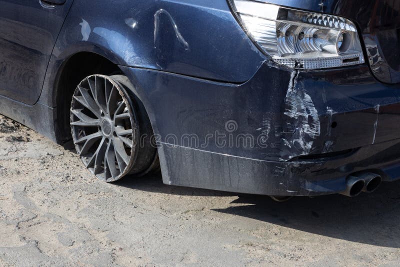 Damaged Car with Flat Tire stock photo. Image of auto - 322520044