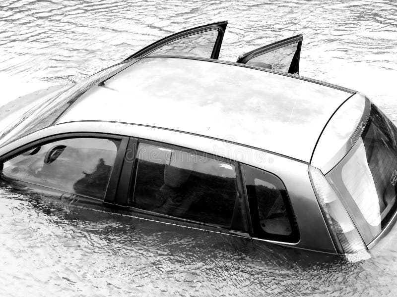 Damaged Car Flooded in the River - Flood Disaster Stock Image - Image ...