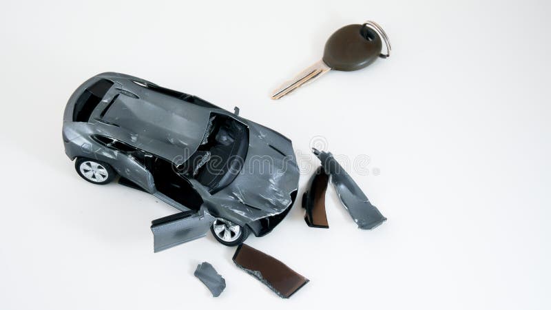 Damaged Car with Key on White Background Stock Image - Image of damage ...