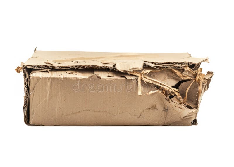 Damaged Cardboard Box with Visible Tears and Crushed Edges, Isolated on ...