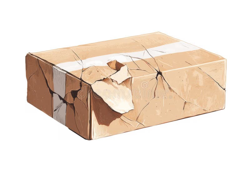 Damaged Cardboard Box with Visible Tears and Crushed Edges, Isolated on ...