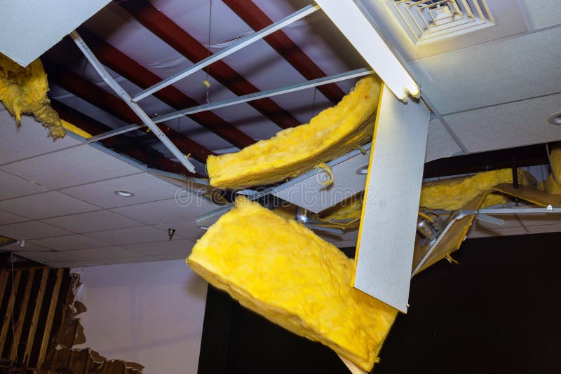 Damaged Ceiling is Demolition Project during Renovation of a Commercial ...