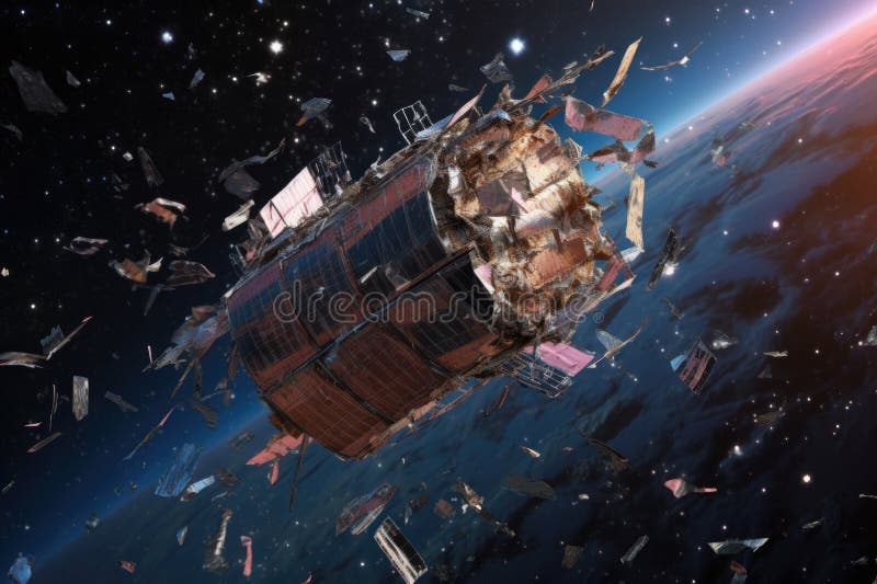 Damaged Communication Satellite Drifting in Space Debris Stock ...
