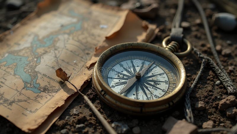 Damaged Compass among Maps and Fallen Soldiers Pack Debris Stock ...