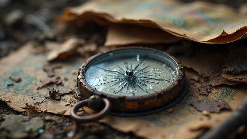 Damaged Compass among Maps and Fallen Soldiers Pack Debris Stock ...