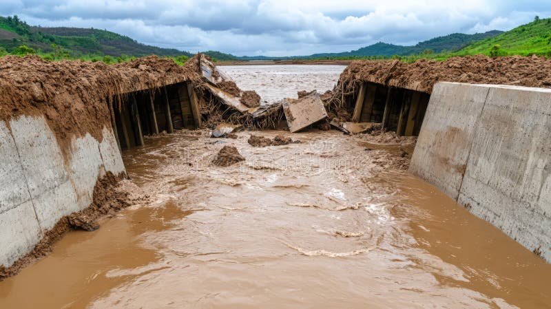 A Damaged Concrete Bridge Over a River Showcasing Erosion and ...