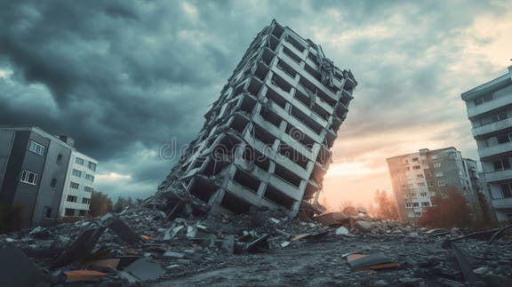 Damaged Concrete Structure Tilting Dangerously after Powerful ...